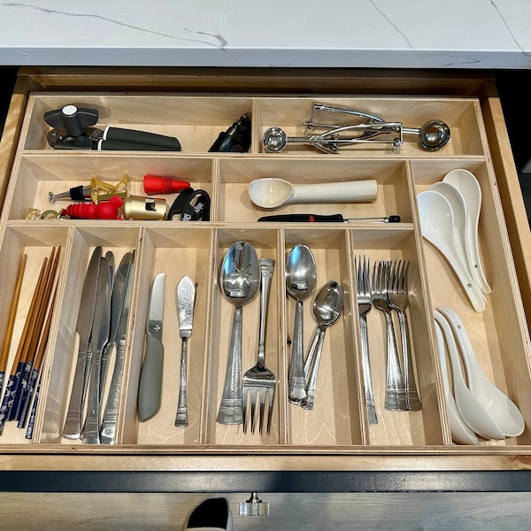 22 to 24 Inch Wide Drawer Insert, Custom Drawer Organizer, Wood Drawer ...