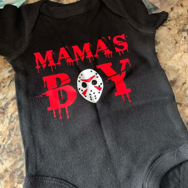 Mama's Boy Infant Baby Horror Movie Jason Graphic One Piece Baby Shower ...