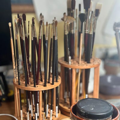 Rotating Paint Brush Holder Set, Handmade Paintbrush Holders - Etsy
