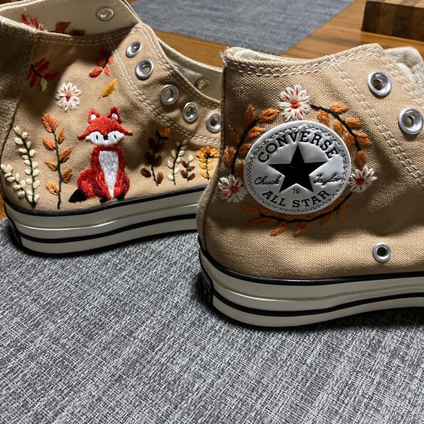 Embroidery Snake Converse, Fall Vibes Design Sneaker, Autumn Flowers ...