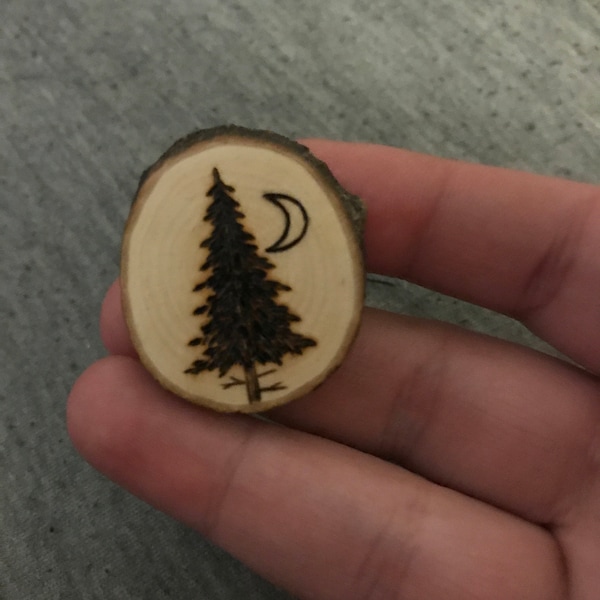 Wood Burned Tiny Pine Tree Pin or Brooch. Handmade by Forage Workshop ...