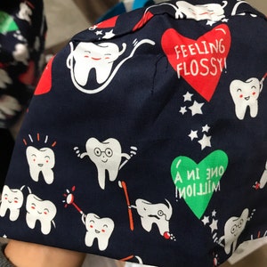 Dentist Surgical Scrub Cap Hat With Buttons, Tooth Print Surgical Scrub ...