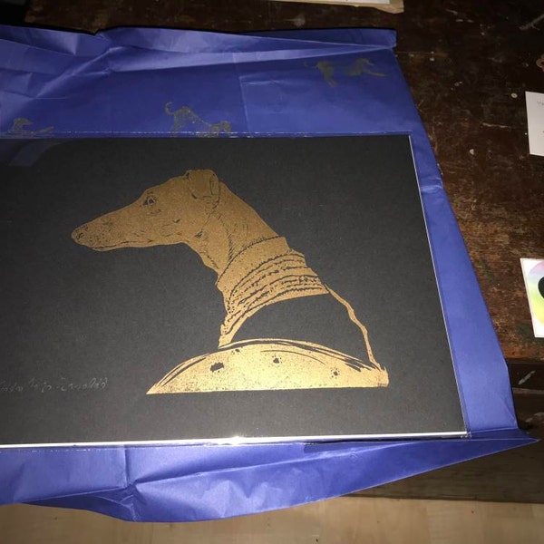 Greyhound Signed Original Lino Print Snaws teefs - Etsy