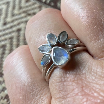 Moonstone Stacking Ring Set, Sterling Silver Rings for Women, Teardrop ...