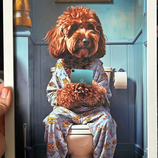 Brown Cockapoo on the Loo, Funny Toilet Humour Dog Print - Etsy