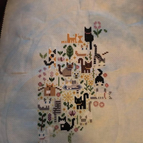 Mini Cat Garden Cross Stitch Pattern, Cute Cats Cross Stitch PDF Chart ...