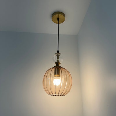 Set of Four Hanging Lights Over Bar, Ceiling Light Fixture, Blown Glass ...