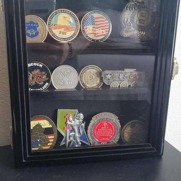 XS Military Challenge Coin Display Case Cabinet Holder Wall Rack W/ 98% ...