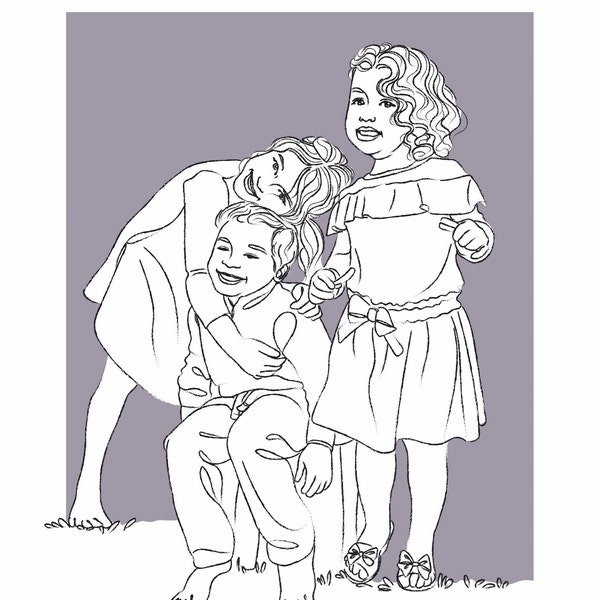 Personalized Sibling & Children Portrait Gift, Custom Child Art Drawing ...