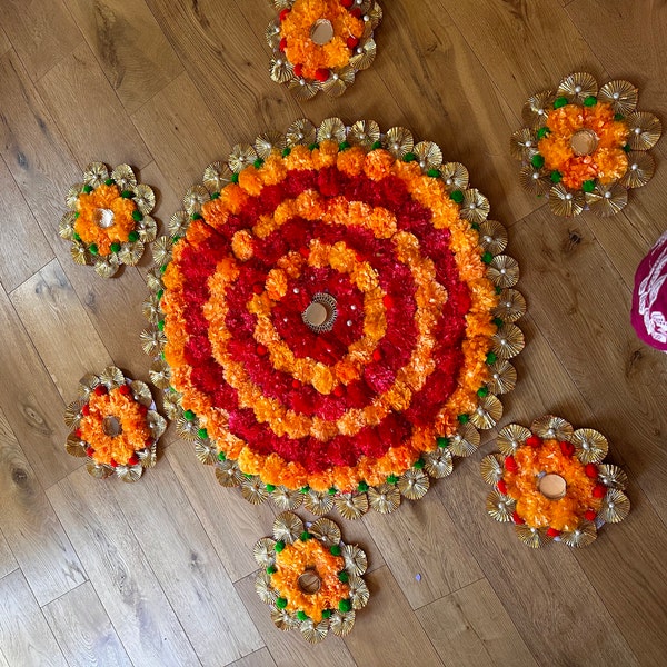 Express Shipping Floral Rangoli Marigold Flower Arrangement Centerpiece ...