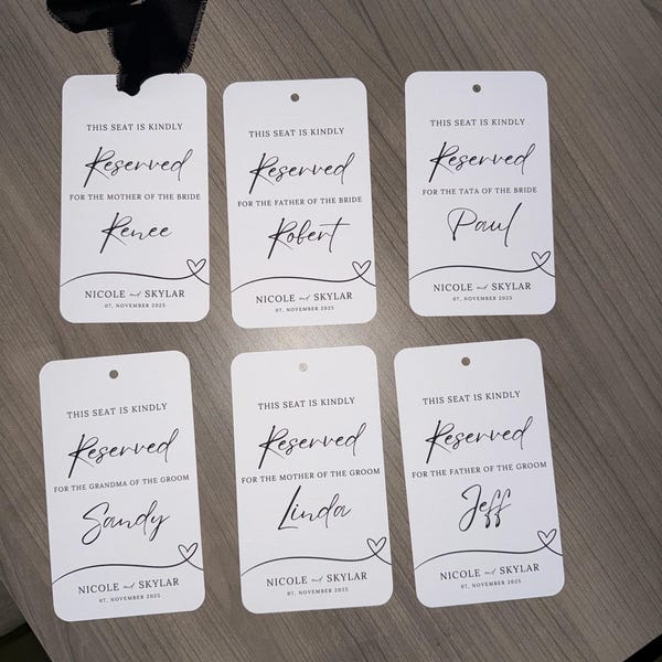 Simple Reserved Seat Tag for Wedding With Colour Ribbon, Wedding Name ...