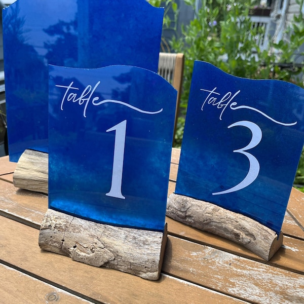 Faux Sea Glass Table Numbers With Driftwood Stands for Coastal Weddings ...