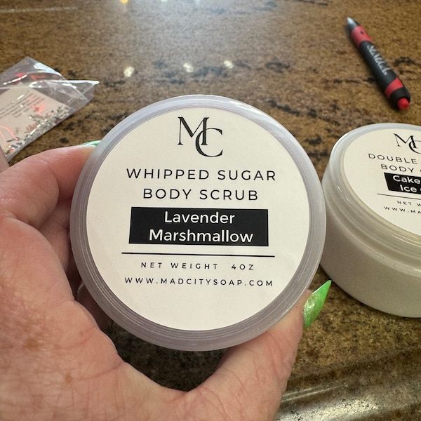 Lavender Marshmallow Whipped Sugar Body Scrub 4 Oz. Emulsified Vegan ...