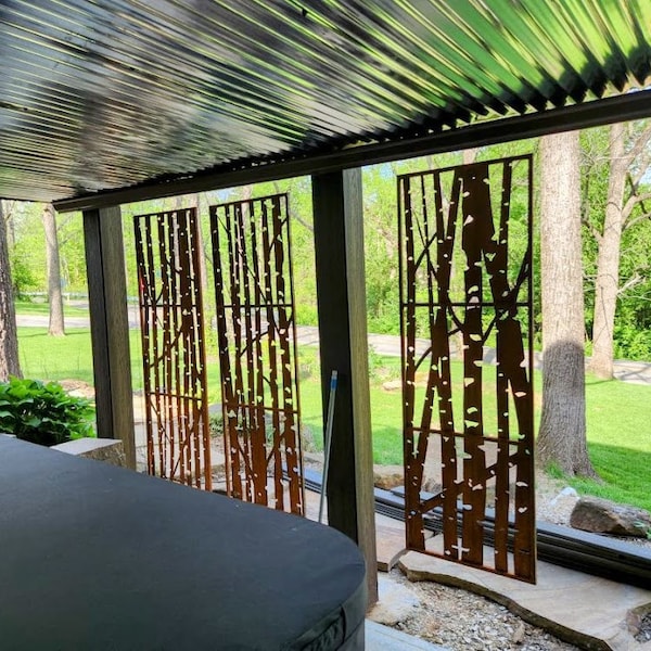 Privacy Screens, Birch Trees Set of 3, Large Metal Panels, Privacy ...