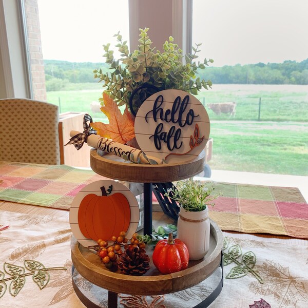Hello Fall Tier Tray - Fall 3D Mini Signs - Pumpkin - Fall Decor ...
