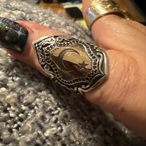 Archer Thumb Carved Silver Ring , Turkish Flag Motif Silver Thumb Ring ...