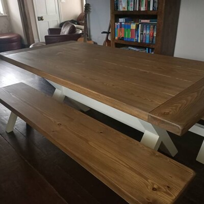 Live Edge Solid Oak Farmhouse Dining Table and Benches With - Etsy
