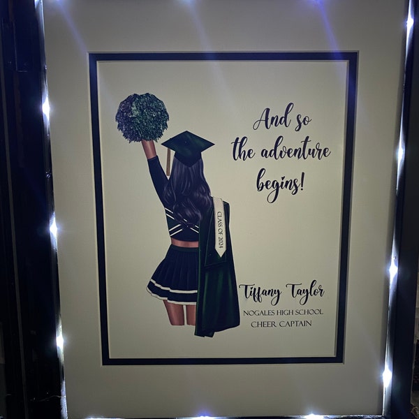 Personalized Cheerleader Illustration - Cheerleader Graduation Gift ...