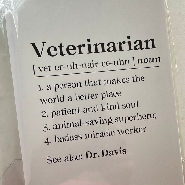 Personalized Veterinarian Definition Card, Vet Thank You Card ...