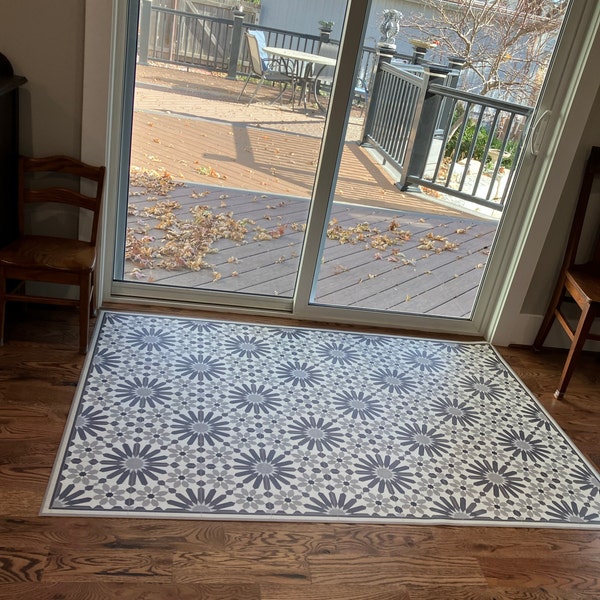 Vinyl Kitchen Runner Rug. Green Kitchen Floor Runner With Geometric ...