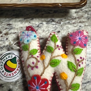 White Letter Embroidered Wool Ornament Alphabet Initials Abcs Handmade ...