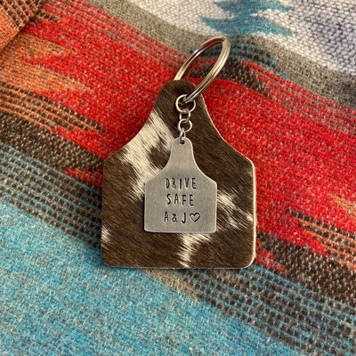 Drive Safe Cowboy Cowhide Keychain, Western, Rodeo, Boyfriend, Husband ...