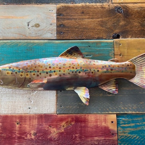24'' Copper Brown Trout , Hand-formed With Tools Then Painted With ...