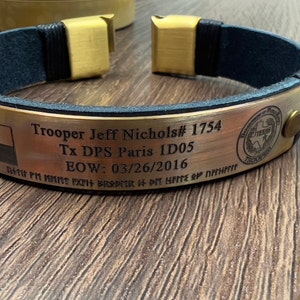 Custom Military Memorial Leather Bracelet, Army Remembrance KIA ...