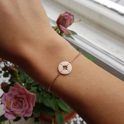 Windrose Compass Bracelet Rose Gold Plated Stainless Steel - Etsy
