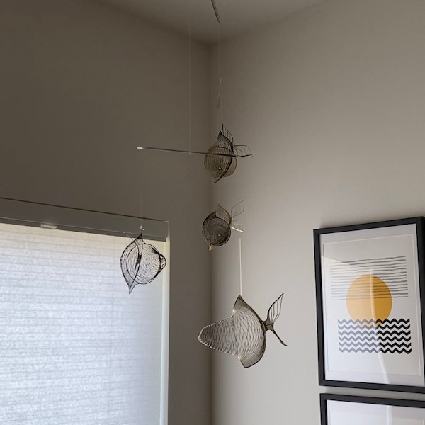 Gold Black Fish Mobile 4 or 6 Piece, Fish Metal Sculpture, Fishing Gift ...