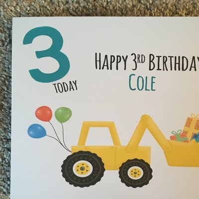 Personalised Digger 3rd Birthday Card for Boy, Son, Grandson, Brother ...