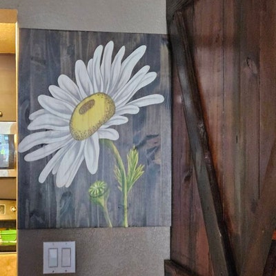 Daisy Painting/wood Stain Art/oil Painting/wood Wall Art/daisy Art ...