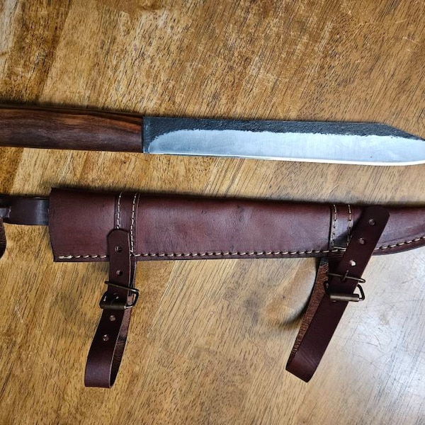 Medieval Work Knife Celtic Viking Hardwood Leather Sheath Sax Style ...