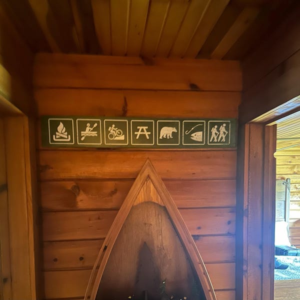 Custom Camp & Recreation Symbols Wood Sign – Rustic Distressed Cabin ...
