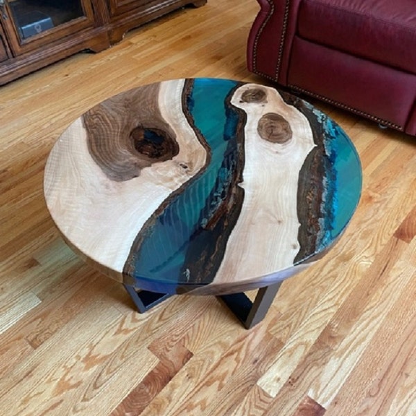 Custom Live Edge Table Made of Walnut Wood, River Table With Grey Glass ...