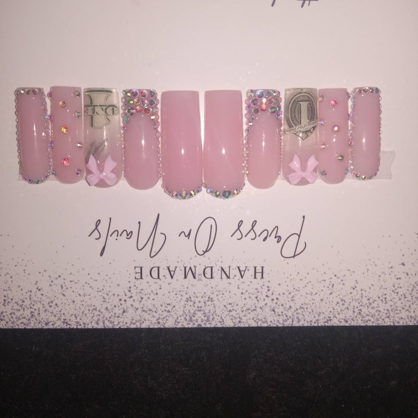 Money Nails Red French Tip Bling Rhinestones W Gold Foil & Gold Heart ...
