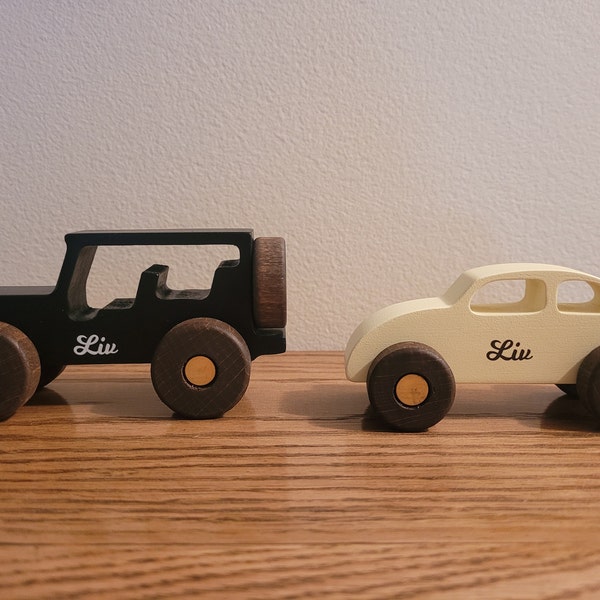 Wooden Name Cars, Personalized Jeep for Baby, Mini Toy Car, Sensory ...