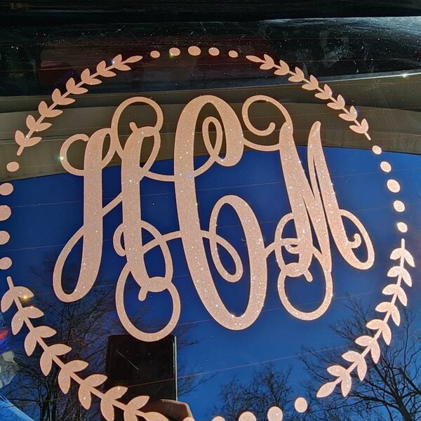 Glittery Custom Circle Monogram Car Window Decal Vine Personalized ...