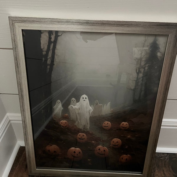 PRINTABLE Halloween Ghost Print, Spooky Haunted Forest Wall Art ...
