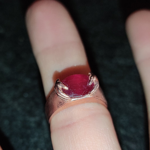 Hand Ruby Silver Ring Solid Silver 925K Sterling Silver Five Fingers ...