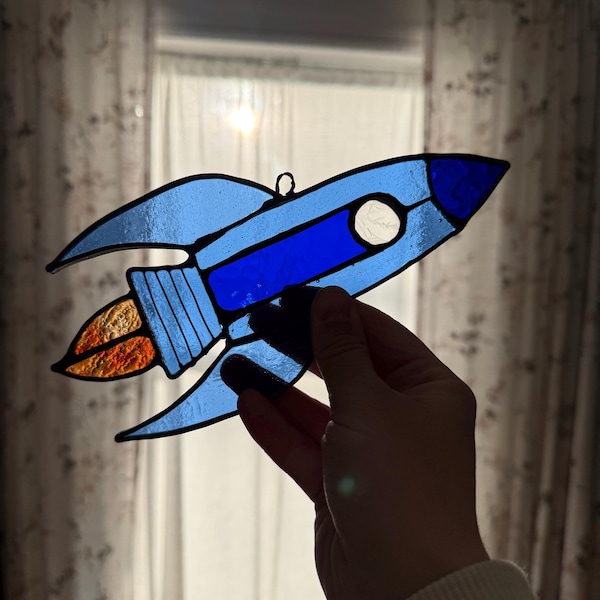 Sci-fi Stained Glass Suncatcher Rocket Ship Space Handmade in USA - Etsy