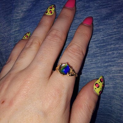 14K Gold Mood Ring Dainty Ring for Women Feeling Stone Ring - Etsy