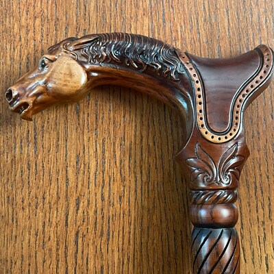 Wood Carved Cane Walking Stick With Ergonomic Handle Egypt Pharaoh ...