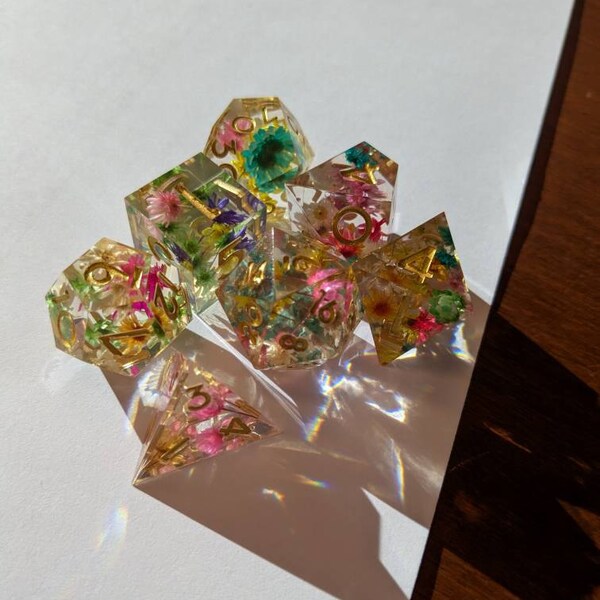 Flower Dice Polyhedral Dice Floral Fates / Sharp Edge Dice for D&D ...