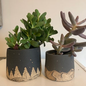 Carved Mountains & Trees Set Handmade Ceramic Succulent Pots Clay ...