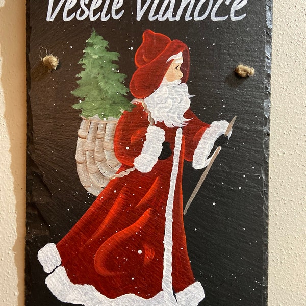 SLOVAKIA CHRISTMAS GREETING, Hand Painted Old World Santa Slate - Etsy
