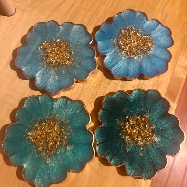 Ocean Inspired Collection - Gold Accented Flower Handmade Resin ...