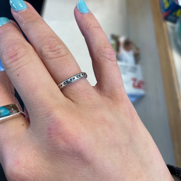 Thin Aztec Band Silver Ring - 925 Sterling Silver - Stackable Ring - Etsy