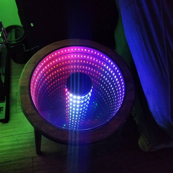 İnfinity Mirror Coffee Table, Led Light Table, Wooden Coffee Table, 3D ...