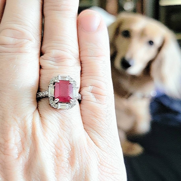 Genuine Ruby Emerald Cut Halo Octagon Silver Ring - Etsy